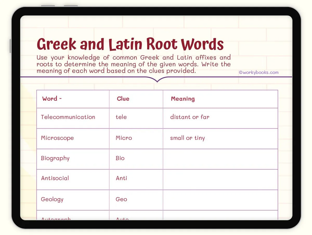 Greek And Latin Root Words Practice Worksheet L 5 4 B Workybooks Greek And Latin Root Words Practice Worksheet L 5 4 B Workybooks
