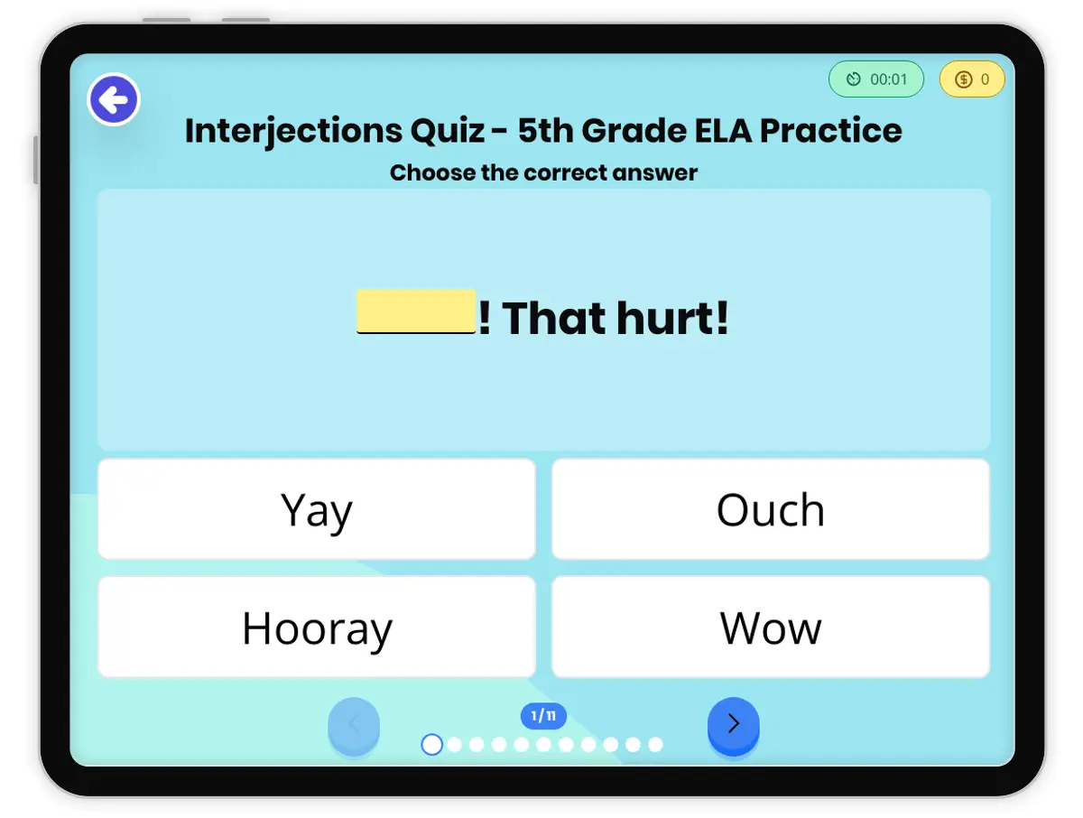 Interjections Quiz - 5th Grade ELA Practice - Interactive Educational ...