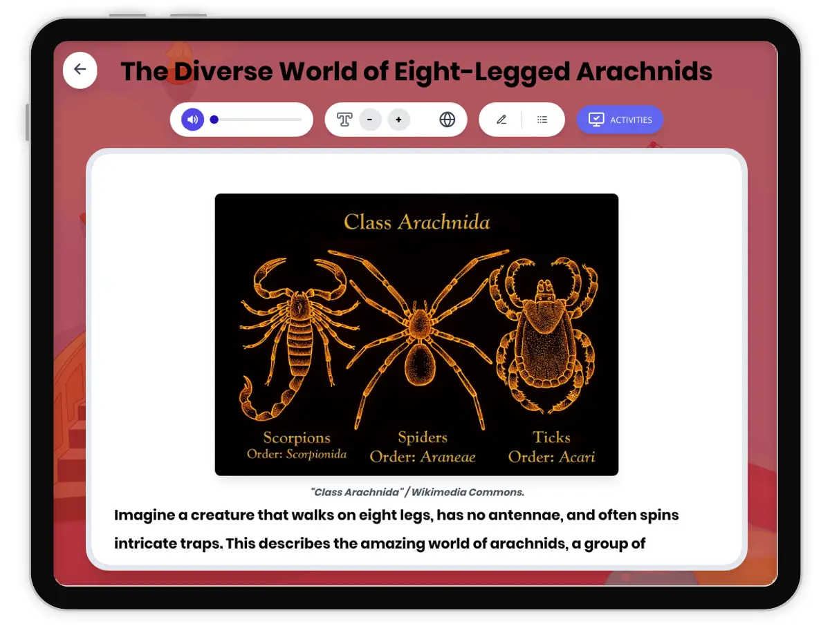 The Diverse World of Eight-Legged Arachnids: NGSS MS-LS4-1 - Reading ...